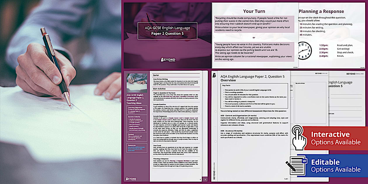 AQA Language Paper 2 Question 5 Lesson Pack - Twinkl