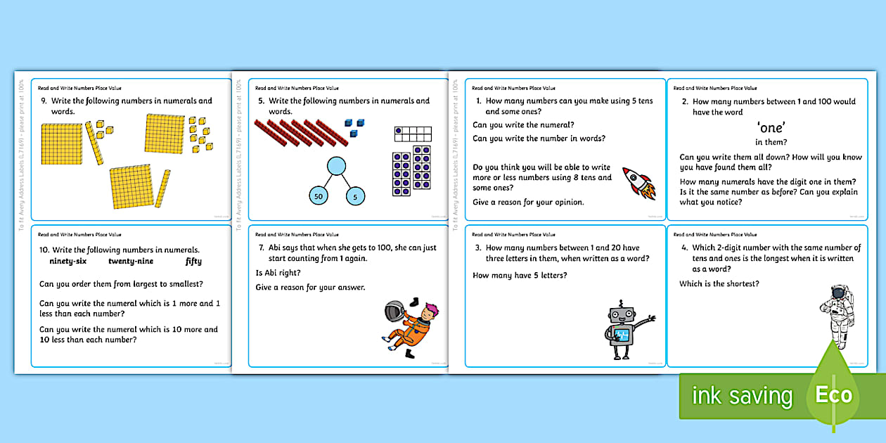 Read and Write Numbers within 100 Place Value Maths Challenge Sticky Labels