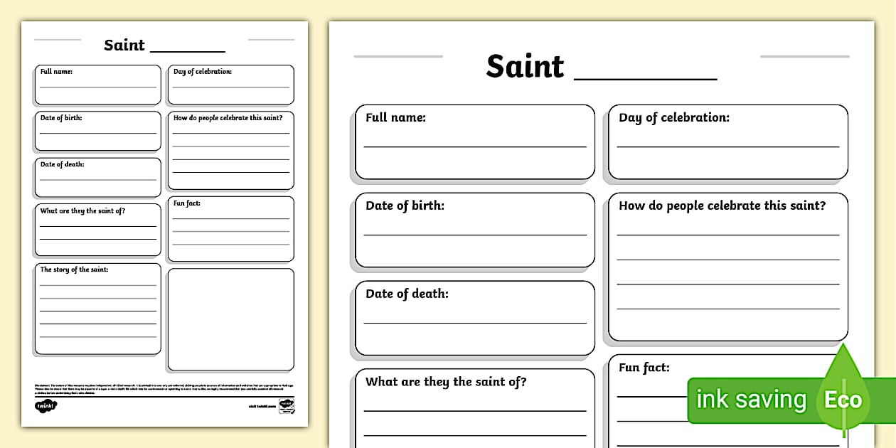 Saint Fact File Template,saint,saints (teacher made)
