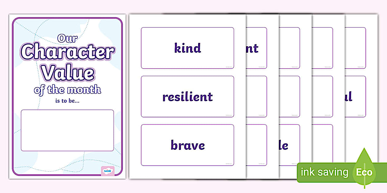 Character Value of the Month Display Poster and Word Cards