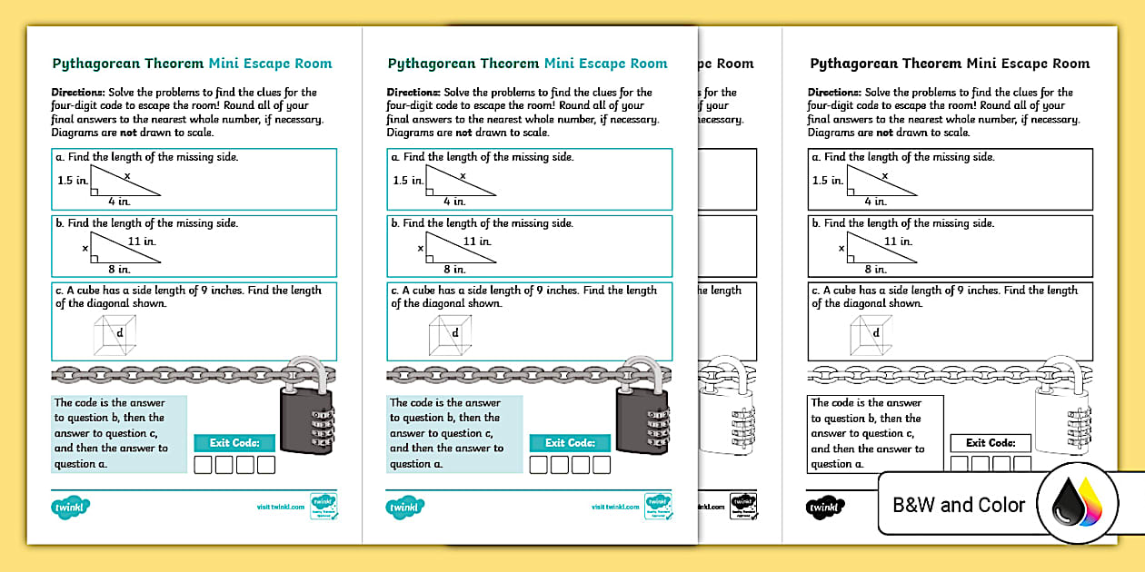 Eighth Grade Pythagorean Theorem Math Escape Room - Twinkl