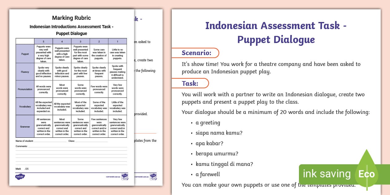 Indonesian Assessment Task Marking Rubric Puppet Dialogue