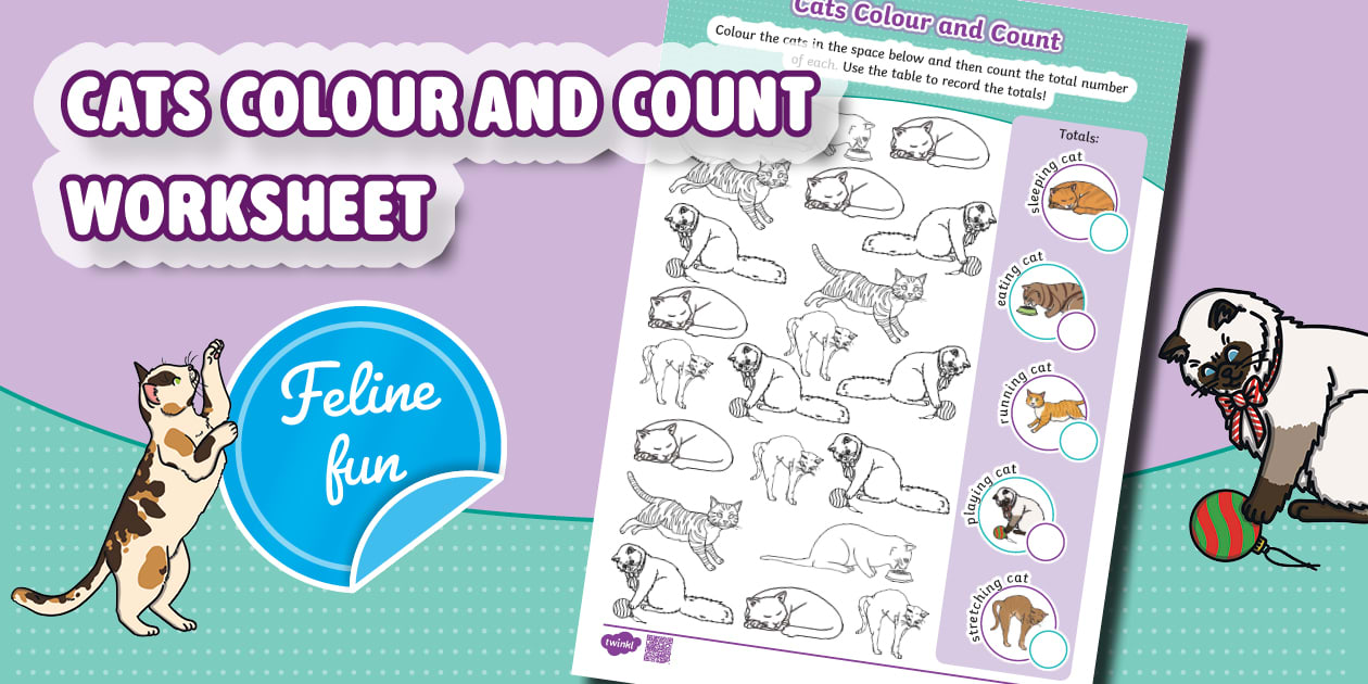 Foundation Phase Maths - Cats - Colour and Count Worksheet (CAPS Aligned)
