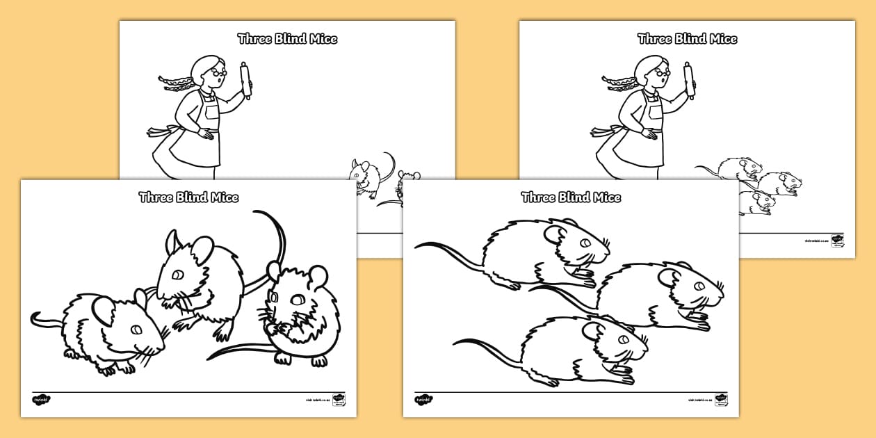 Three Blind Mice Colouring Sheets (teacher made) - Twinkl