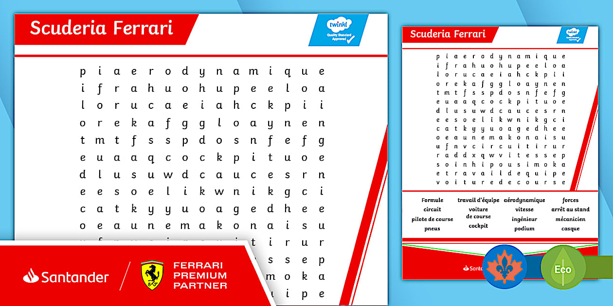 Scuderia Ferrari F1: Word Search [Ages 7-11] French - Twinkl
