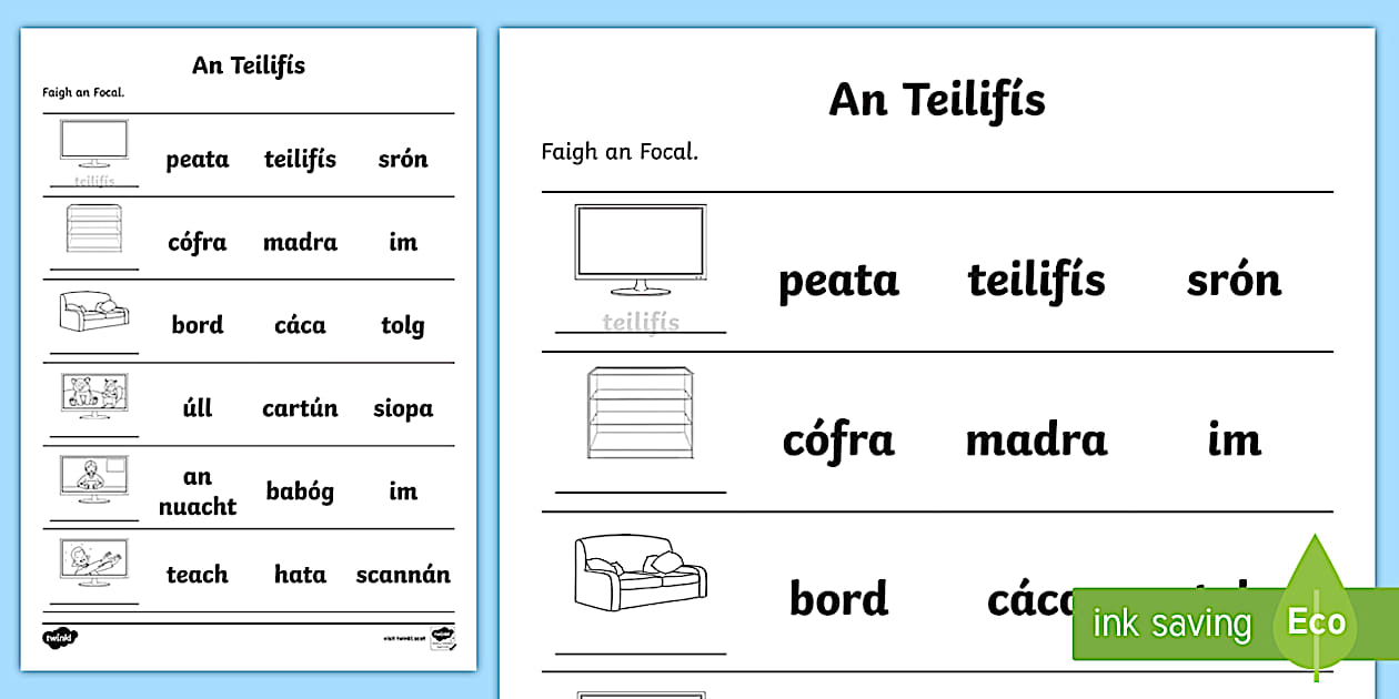 'Teilifís' Find the Word Worksheet (teacher made) - Twinkl