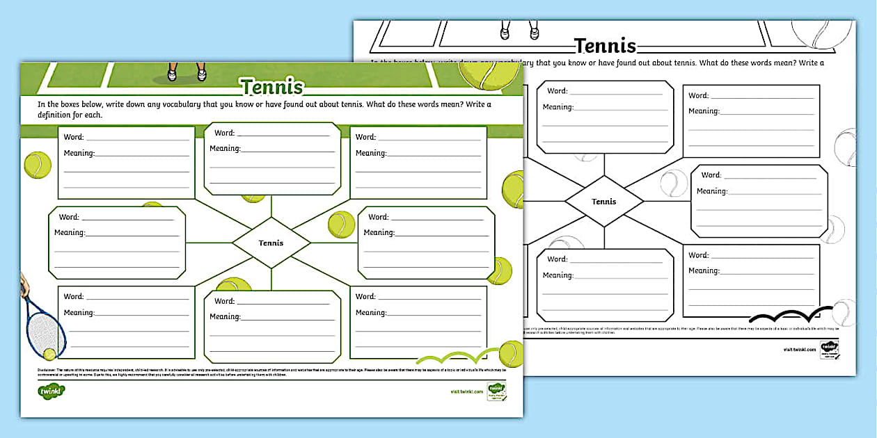 Tennis Vocabulary Mind Map (teacher made) - Twinkl