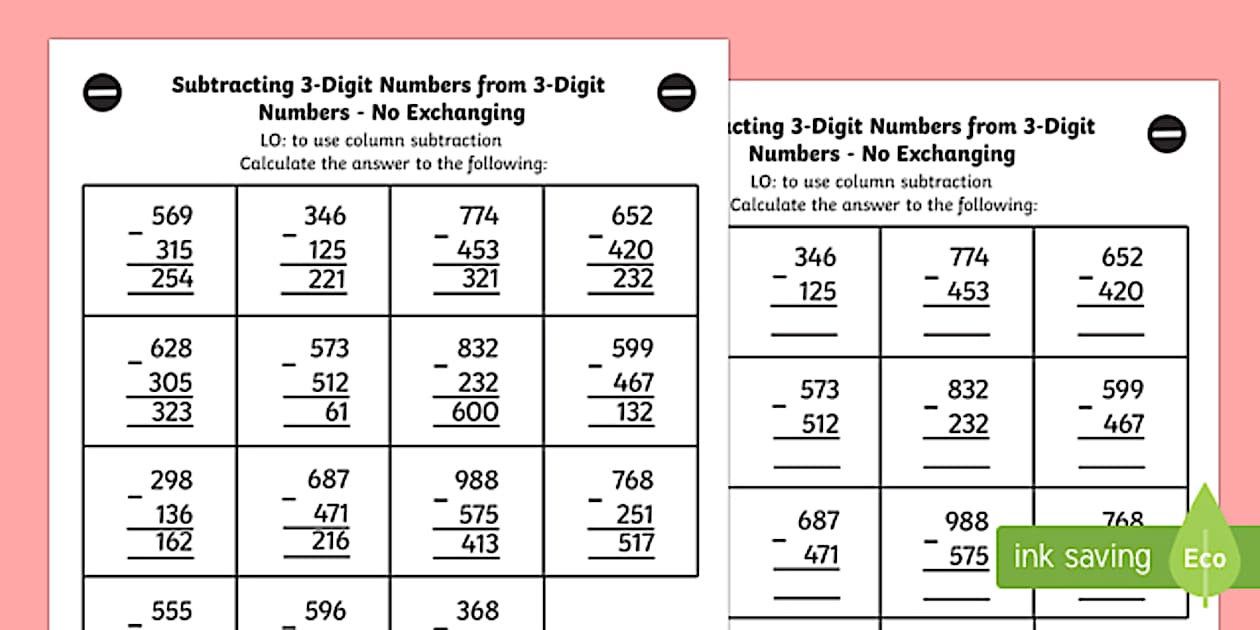 Subtraction Without Borrowing | Worksheet | Year 3 | Twinkl