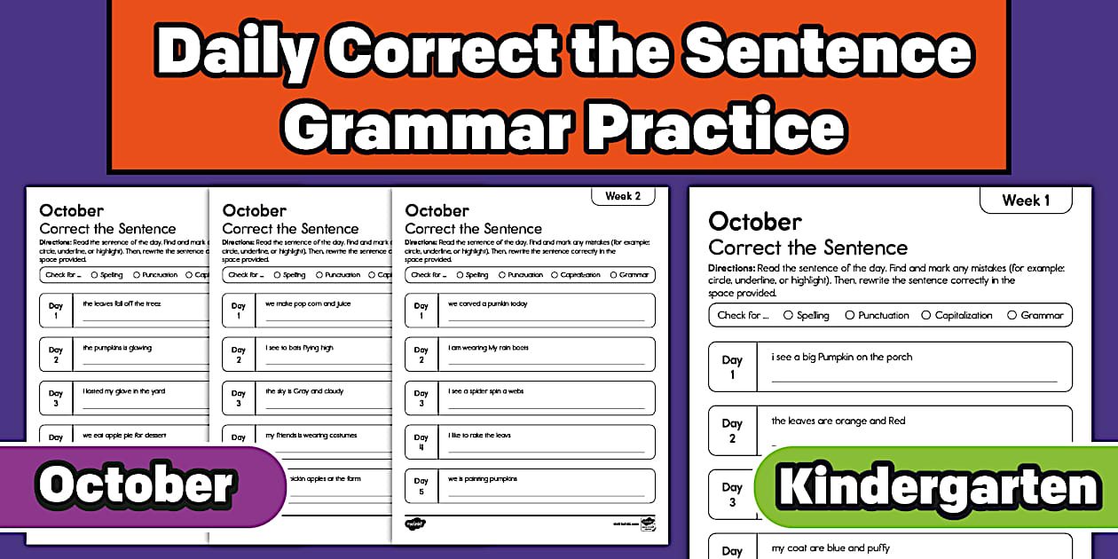October Daily Correct the Sentence Grammar Practice