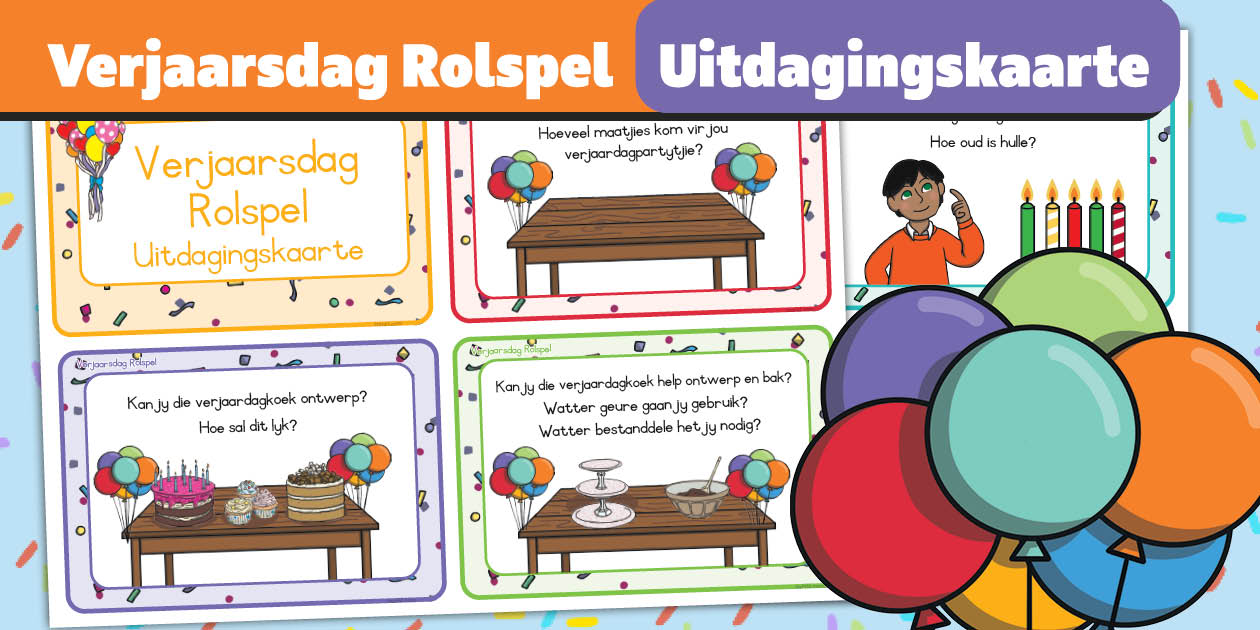 Grondslagfase LV - Verjaarsdag Rolspel - Uitdagingskaarte (KABV-Belyn)