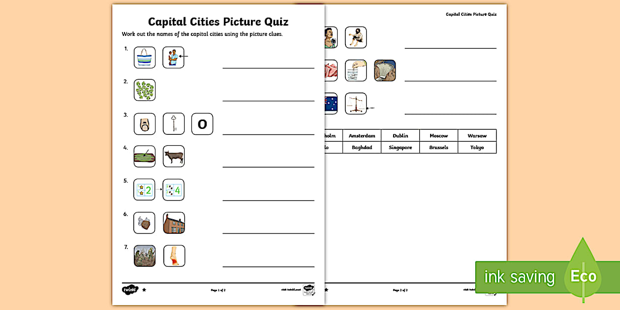 World Capital City Quiz: Picture Clues for Kids - Twinkl
