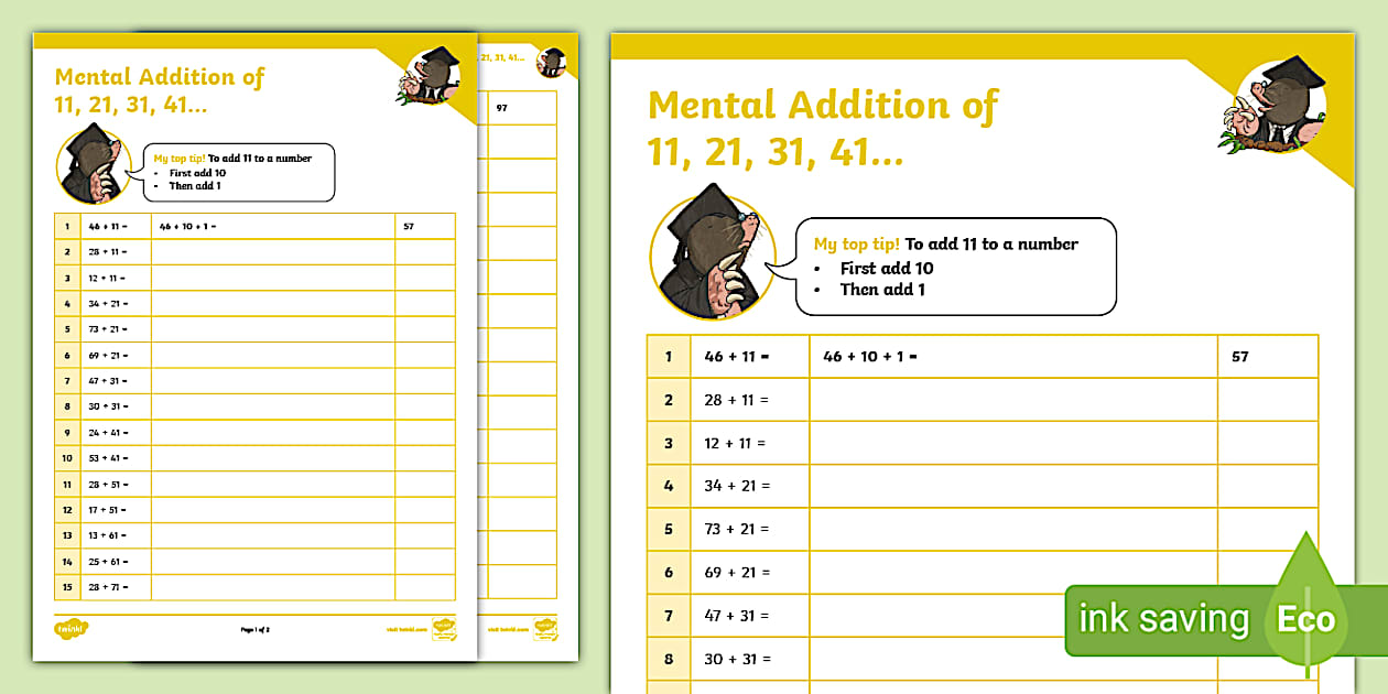 Mental Addition of 11, 21, 31, 41… (Teacher-Made) - Twinkl