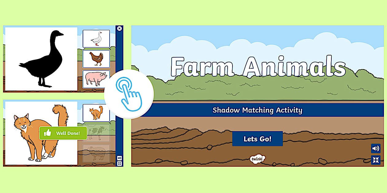 Interactive Farm Animal Shadow Matching Activity - Twinkl