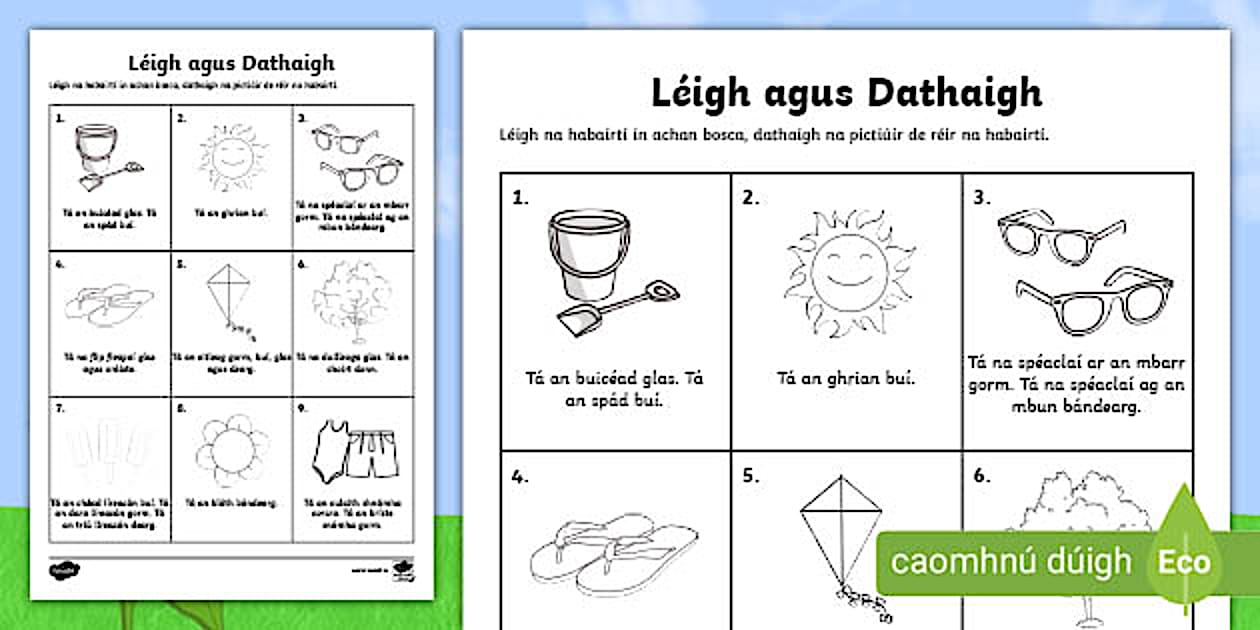 Summer Read and Colour Worksheet Gaeilge (teacher made)