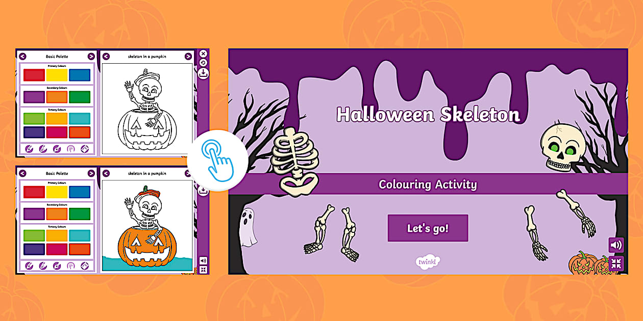 Halloween Skeleton Interactive Colouring - Twinkl