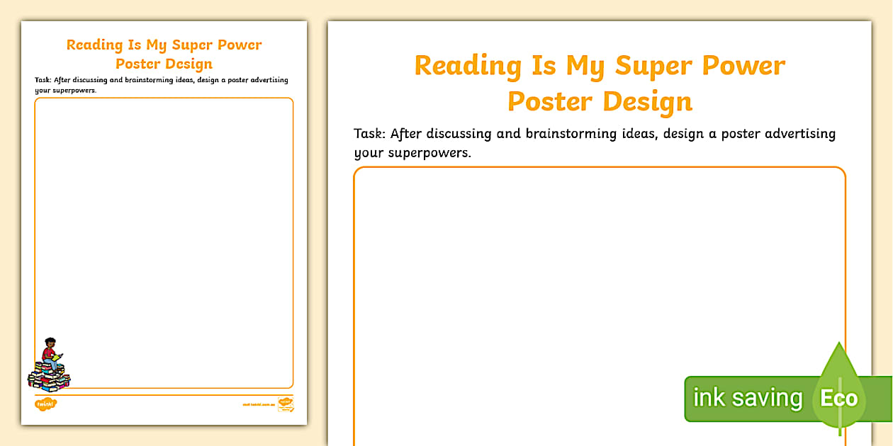 Reading Is My Super Power Poster Design Worksheet - Twinkl