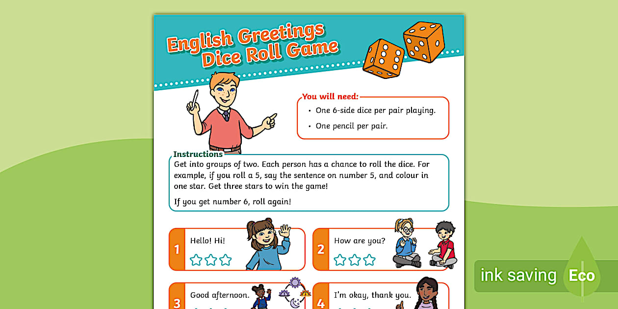 ESL Greetings: Printable Dice Game [Kids, Pre-A1] - Twinkl