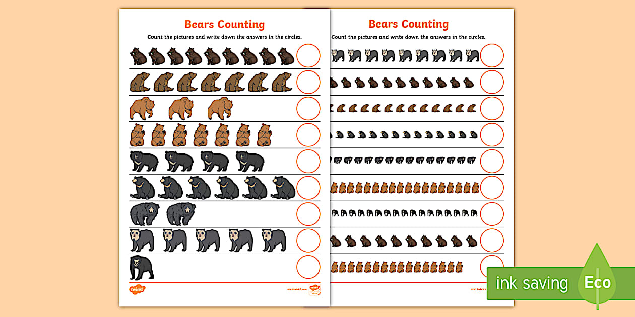 Bear Themed Counting Worksheet | Counting Bears Printables