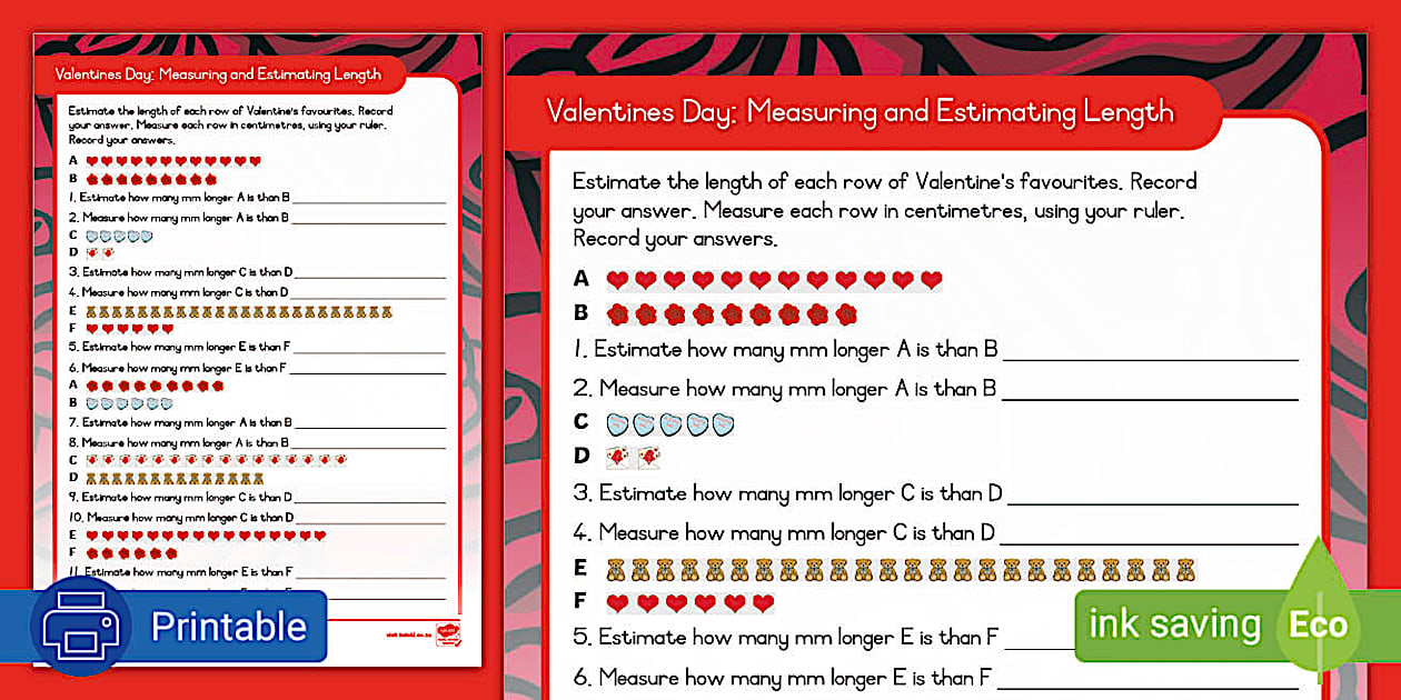 Grade 2 Valentines Day Measuring and Estimating Length