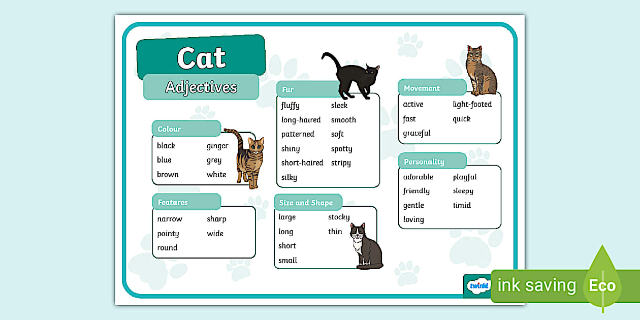 Cat Adjectives Word Mat - KS1 (teacher made) - Twinkl