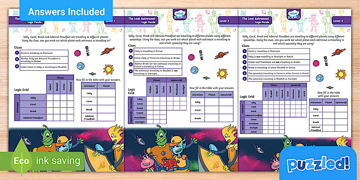 The Lost Astronaut Logic Puzzle Pack - Twinkl - Kids Puzzles