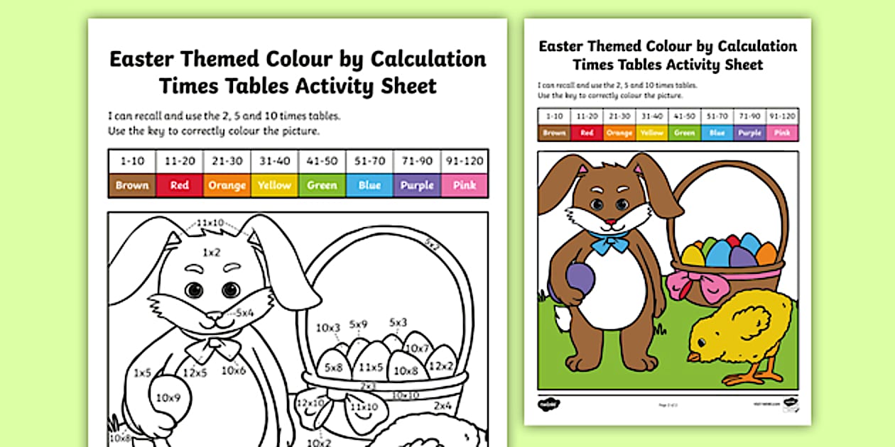 👉 Easter-Themed Colour by Calculation Times Tables Worksheet KS1