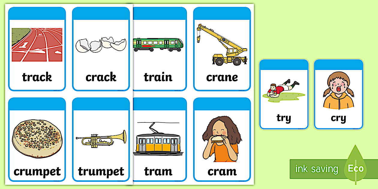 Cursive 'tr' and 'kr' Cluster Contrast Flashcards - Twinkl