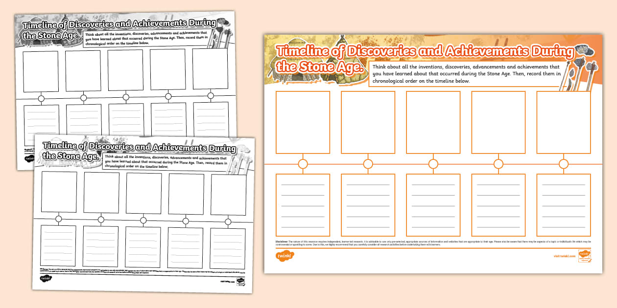 Stone Age Achievements Timeline Worksheet - Twinkl