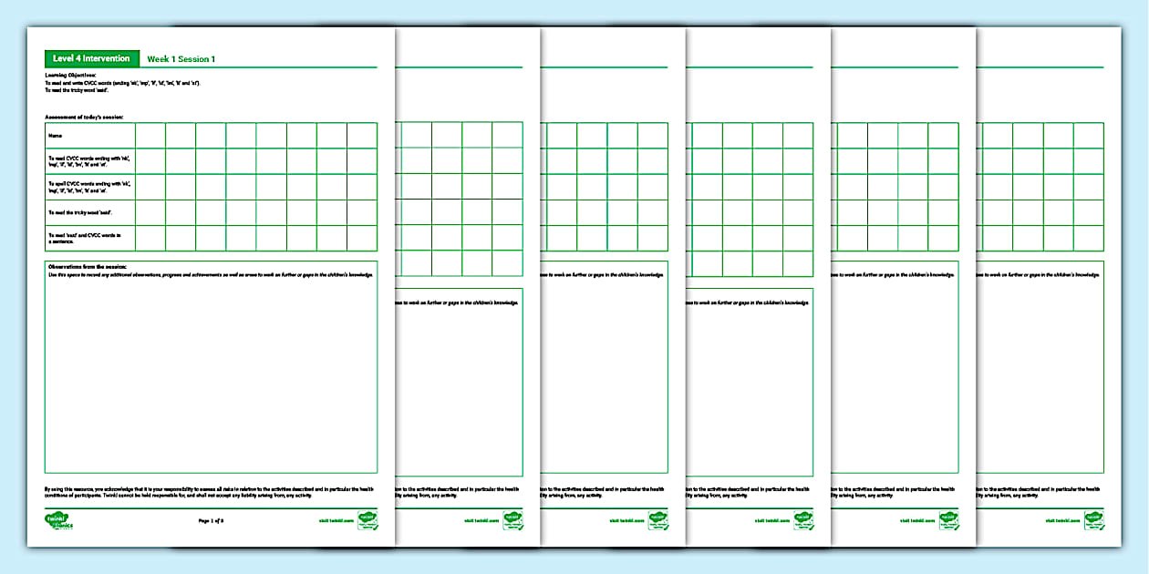 Twinkl Phonics Level 4 KS1 Intervention Recording Sheet Pack