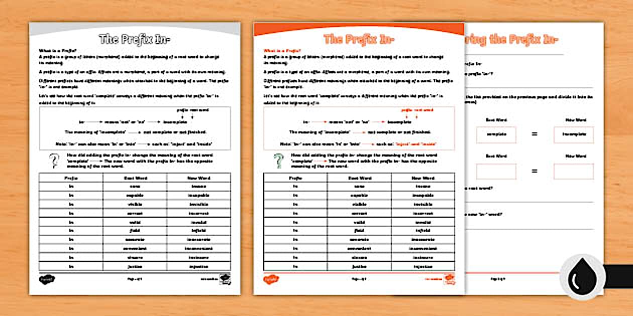 Prefix In- Worksheet Pack (teacher made) - Twinkl