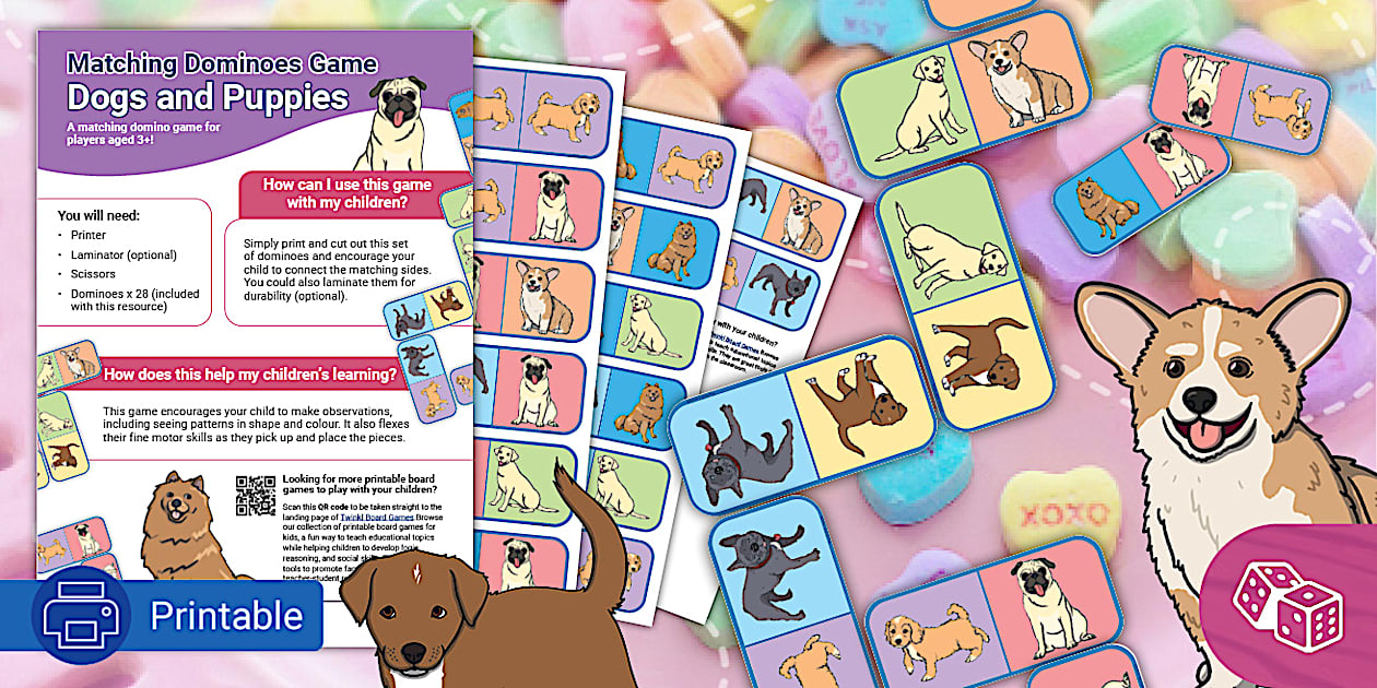 Valentine's Day Puppy Jigsaw Matching Dominoes Game - Valentine's Day Quick