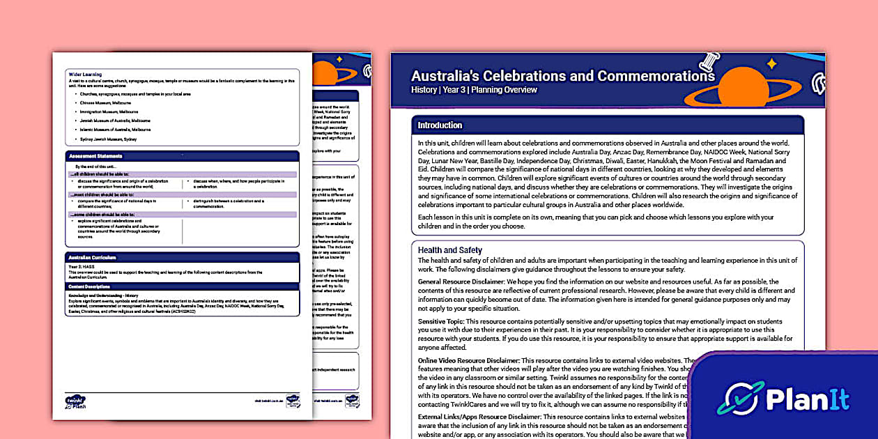 Yr 3 History Celebrations & Commemorations Planning Overview