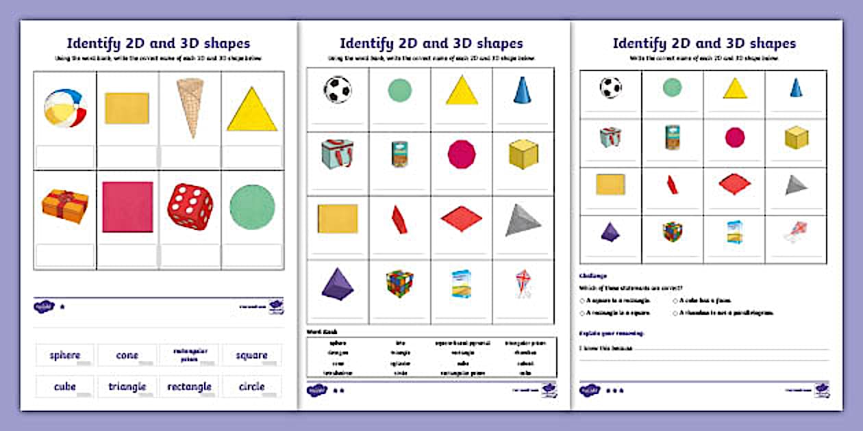 2D and 3D Shapes Worksheets Pack | KS1 Maths - Twinkl