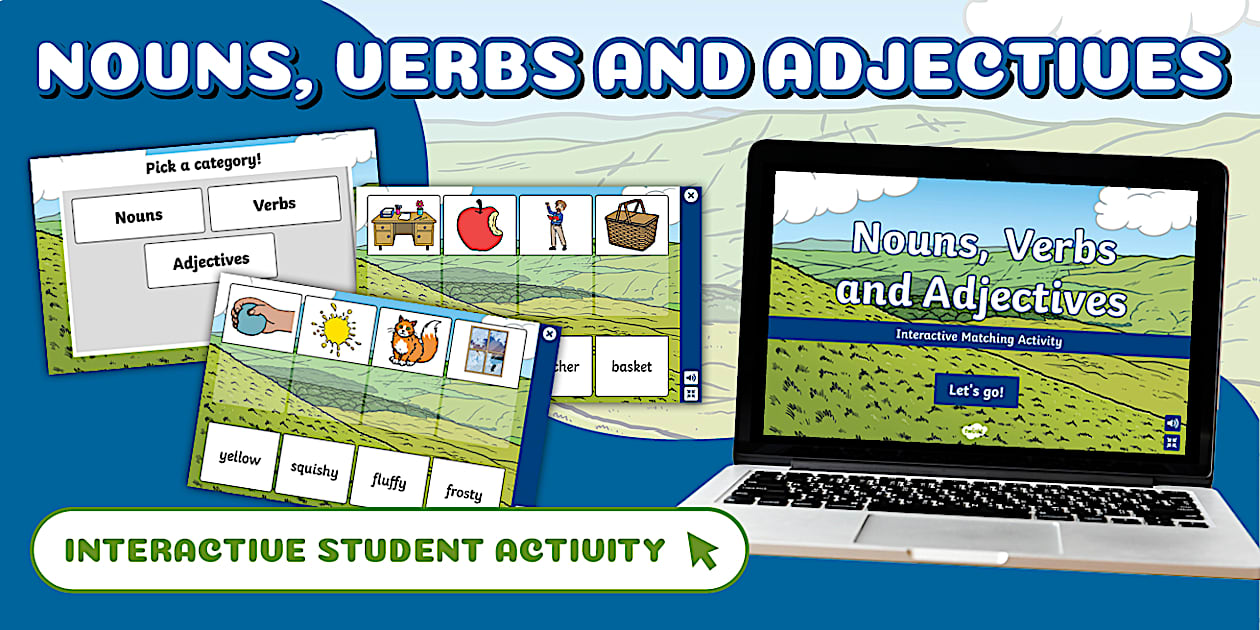 Nouns, Verbs and Adjectives Interactive Matching Activity