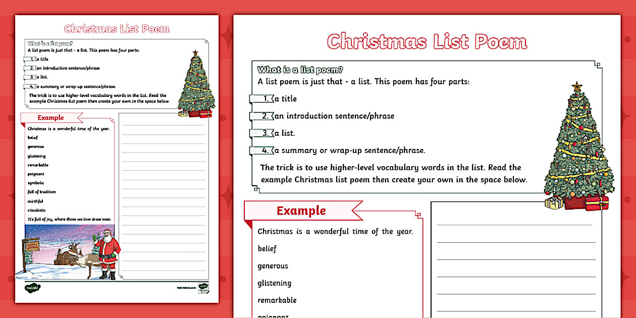 Christmas List Poem Writing Template - Twinkl