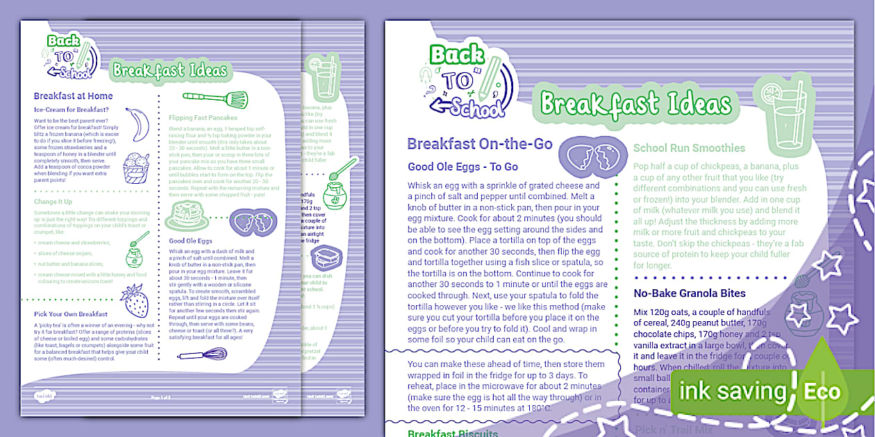 Free Healthy Breakfast Recipes for Kids Before School