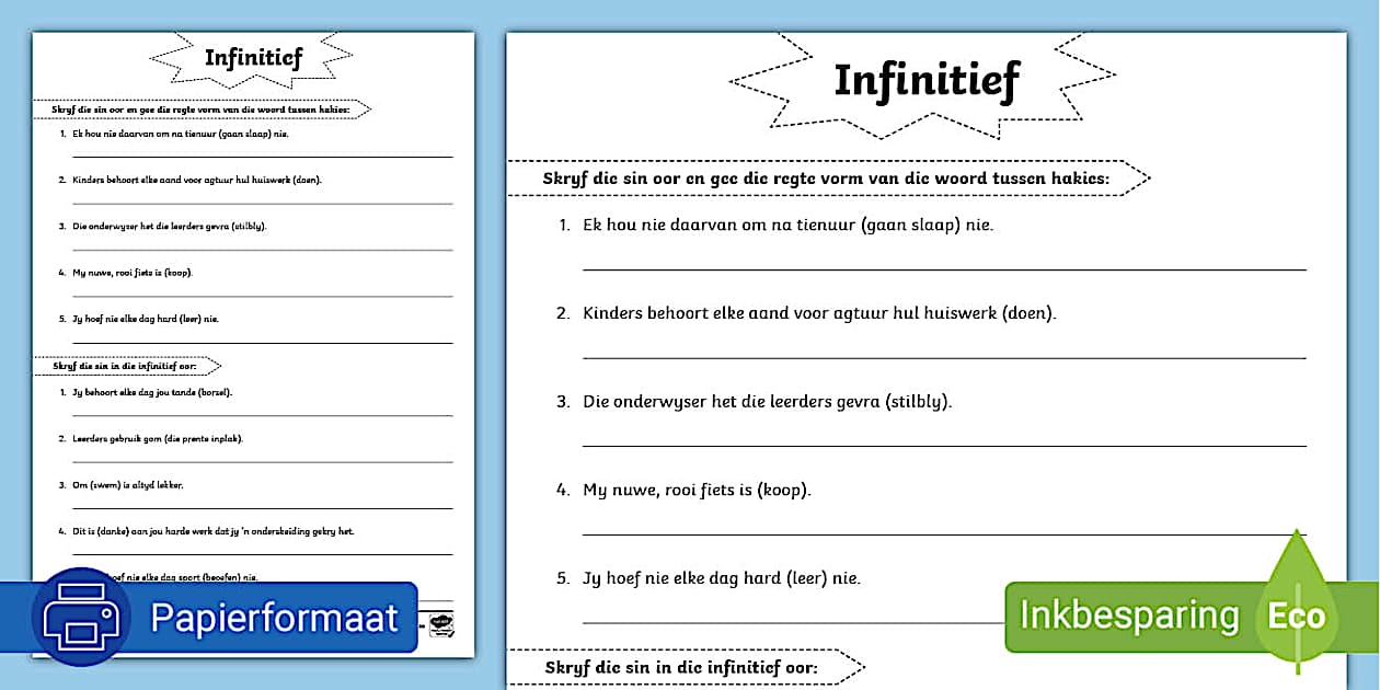 Infinitief Aktiwiteit (teacher made) - Twinkl