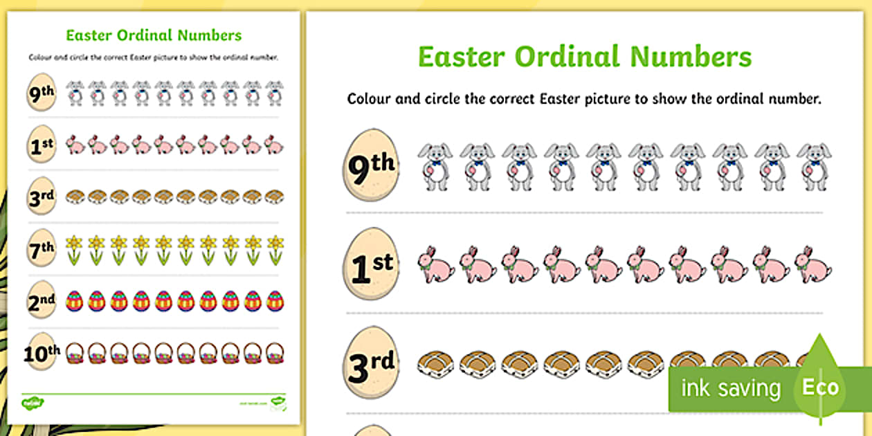 Easter Themed Ordinal Numbers Worksheet (teacher made)