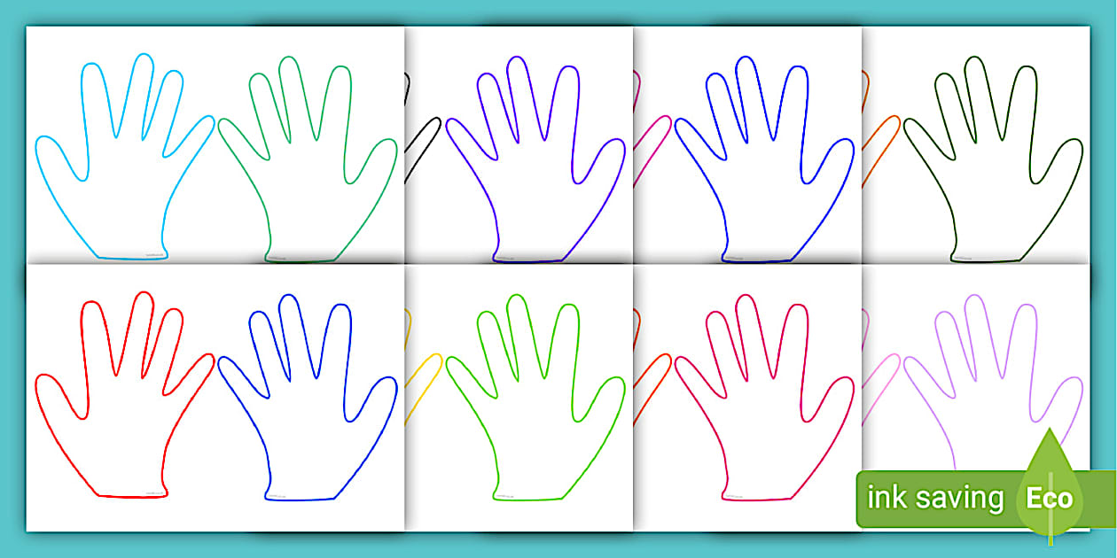 👉 Multicoloured Hand Outline Drawing Templates | KS1 Art