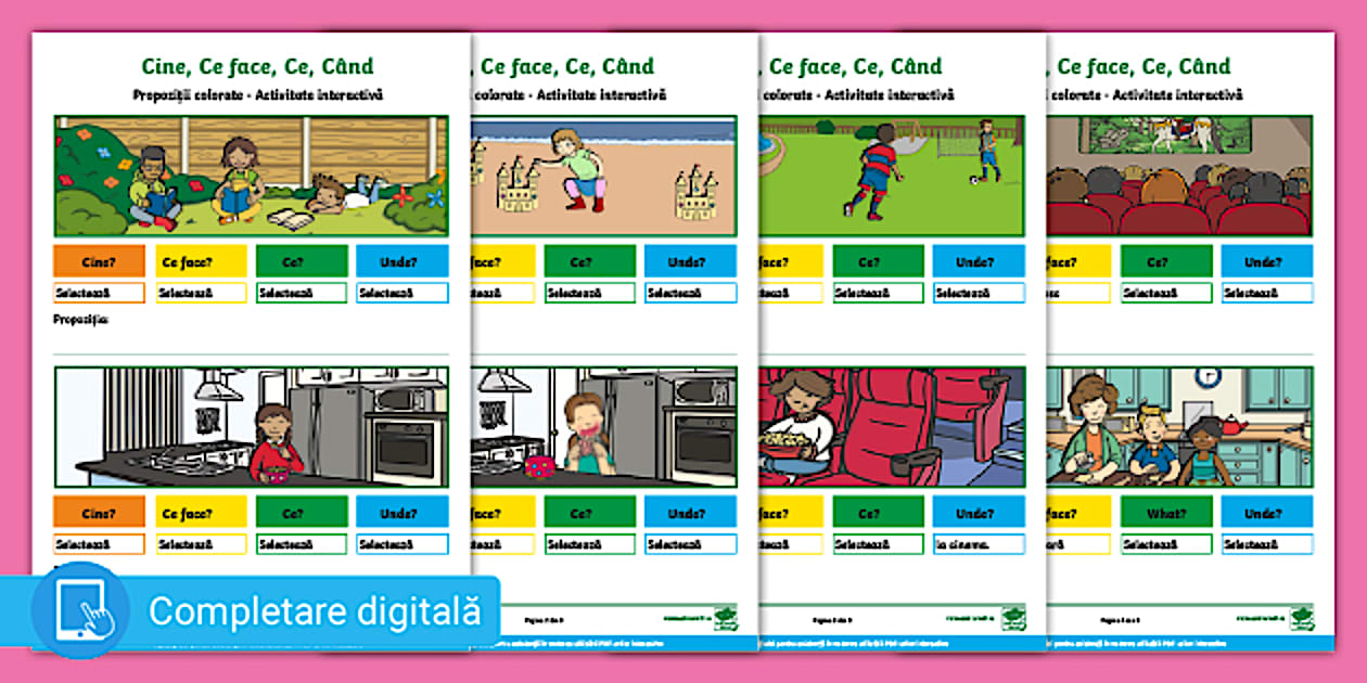 Propoziții colorate Fișe de lucru interactive - Twinkl