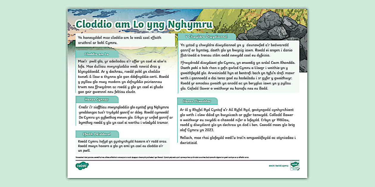 Ffeil Ffeithiau Codi Glo yng Nghymru (teacher made) - Twinkl