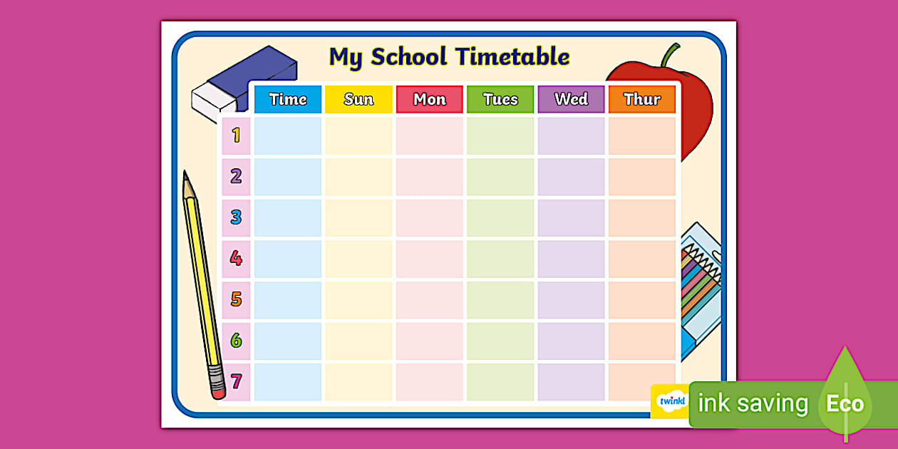 Brightly Coloured Back-to-School Schedule | Twinkl | School