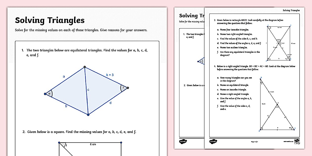 Solving Triangles Activity Sheet (teacher made) - Twinkl