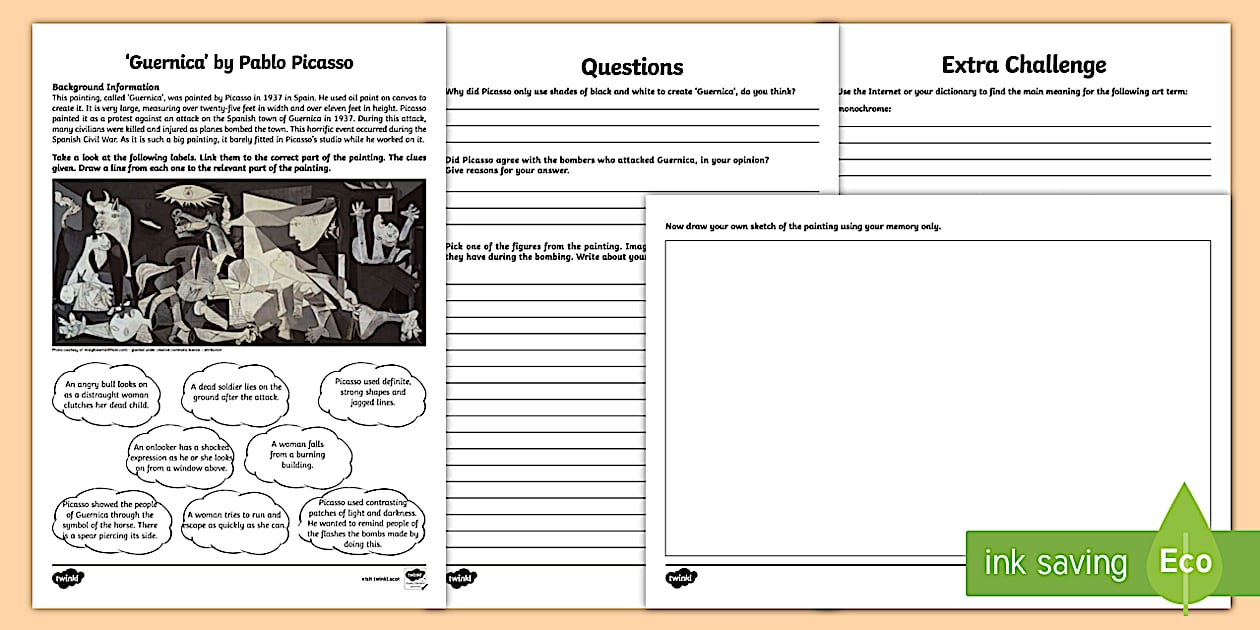 Guernica by Picasso Art Appreciation Worksheet / Worksheet