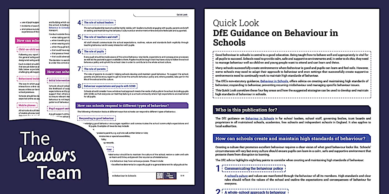 Quick Look: DfE Guidance on Behaviour in Schools - Twinkl