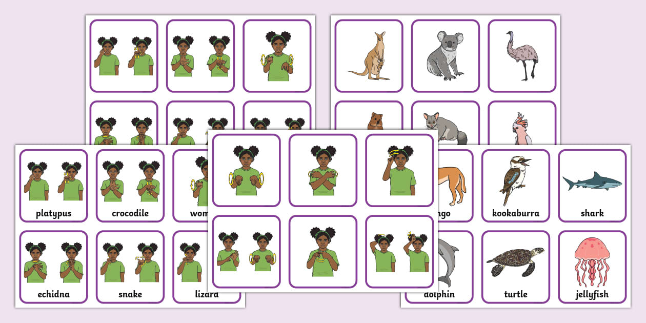 Auslan Australian Animals Matching Cards
