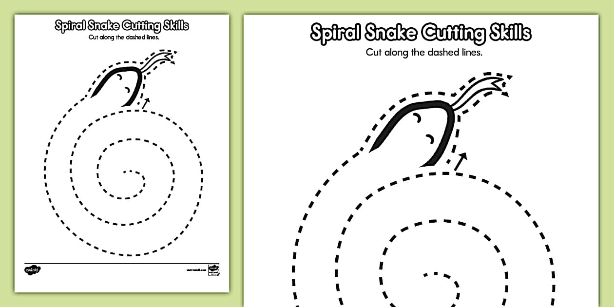 Spiral Snake Cutting Skills Worksheet for Kids | Twinkl USA