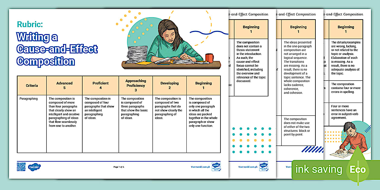 Rubric: Writing a Cause-and-Effect Composition | Grade 6 | Twinkl