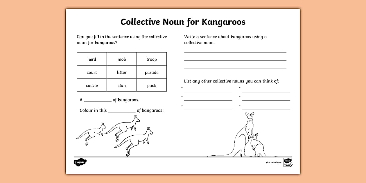 Collective Noun for Kangaroos Worksheet - Twinkl