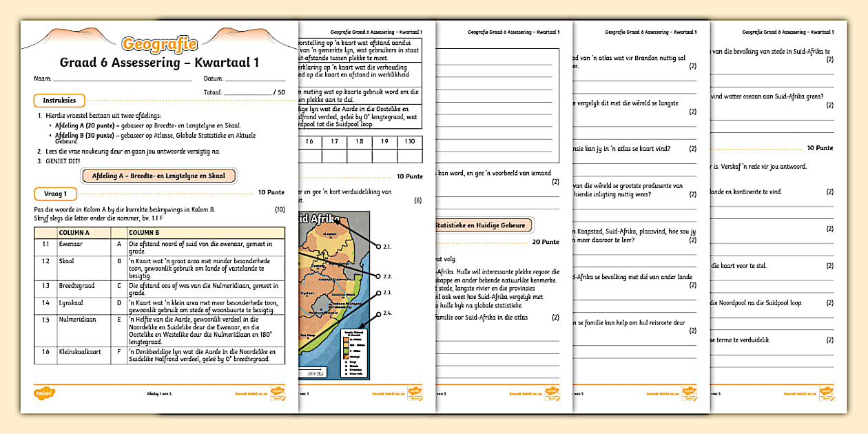 Graad 6 Geografie Assessering Kwartaal 1 (teacher made)